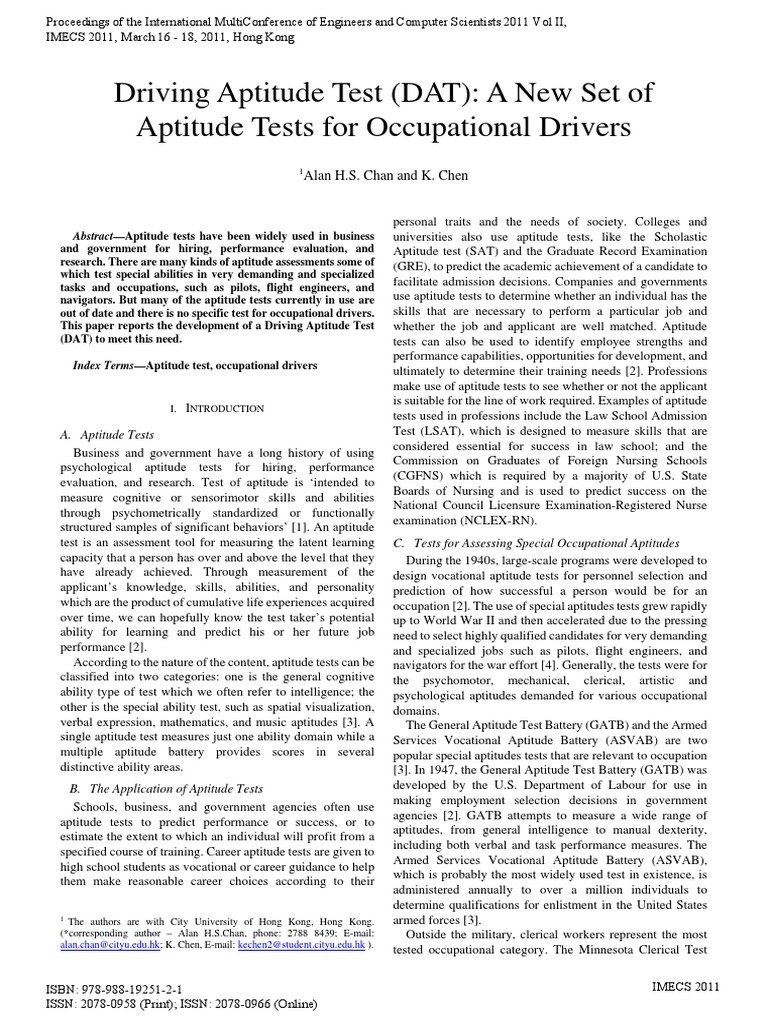 Driving Aptitude Test (DAT) | PDF | Test (Assessment) | Graduate Record ...