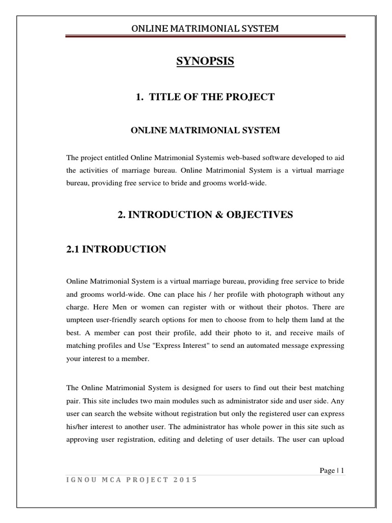 Synopsis Matrimony | PDF | Conceptual Model | Databases