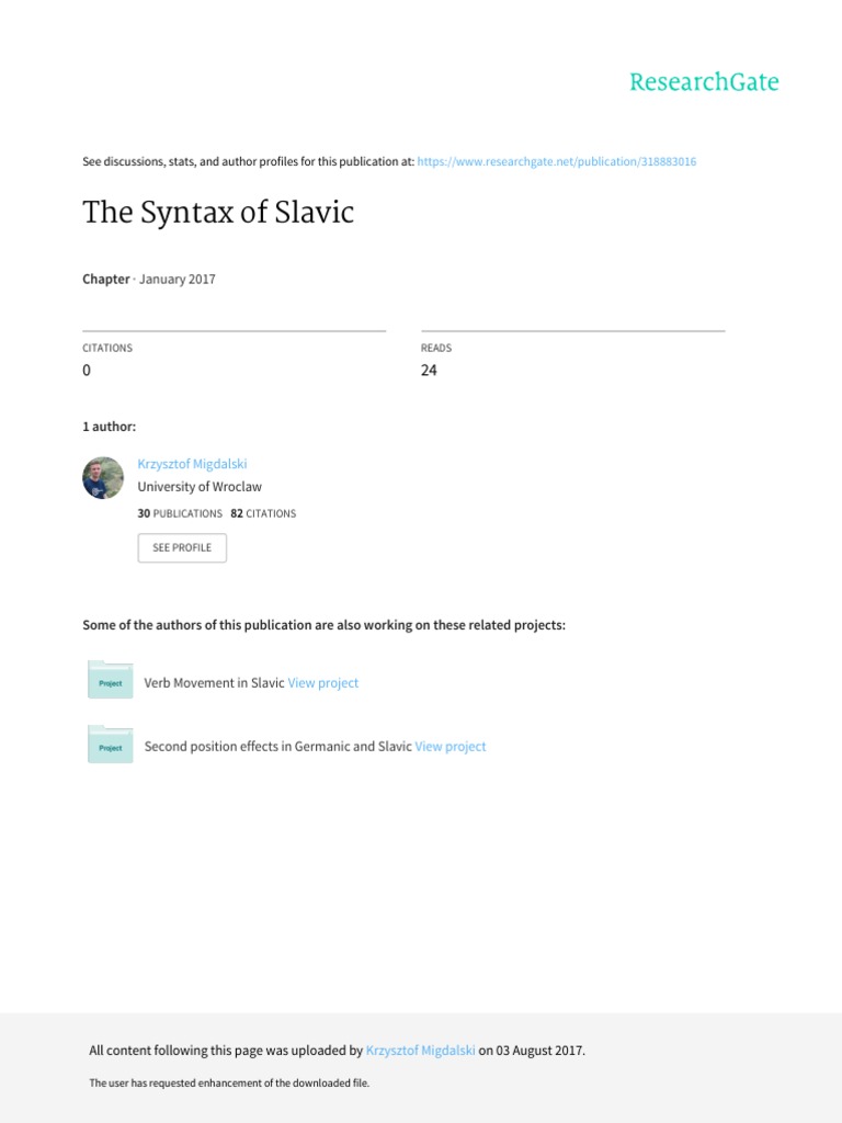 83 The Syntax of Slavic Edit | PDF | Grammatical Tense | Grammatical Number