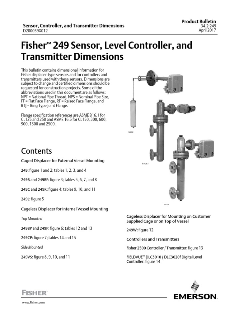 Fisher 249 Sensor Level Controller and Transmitter Dimensions en 124806 ...