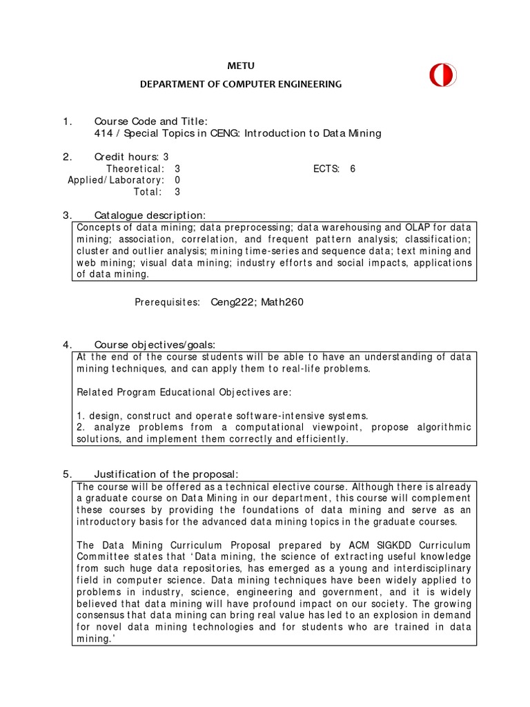 Syllabus | PDF | Data Mining | Statistical Classification