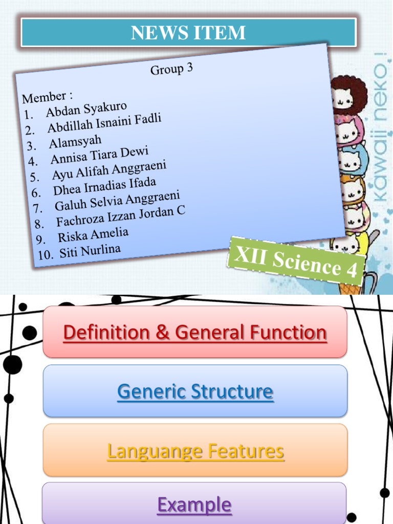 Presentasi Kelompok 3 Bahasa Inggris News Item Text | PDF | Human Communication | Syntax