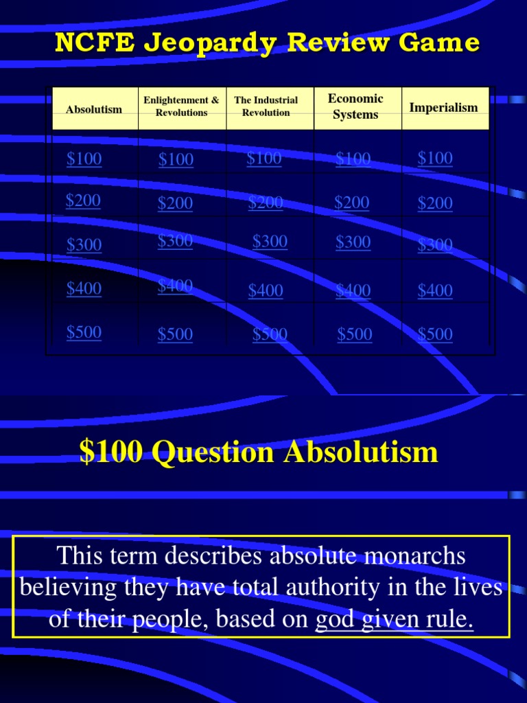 Era 7 Jeopardy Review 1 Eog Ss | PDF | Absolute Monarchy | Industrial ...