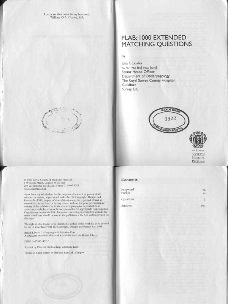 PLAB 1000 Extended Matching Questions PDF | PDF | Animal Anatomy ...