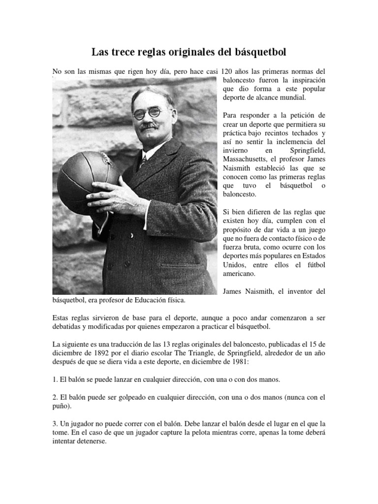 Las Trece Reglas Originales Del Básquetbol | PDF | Defensor (Asociación ...
