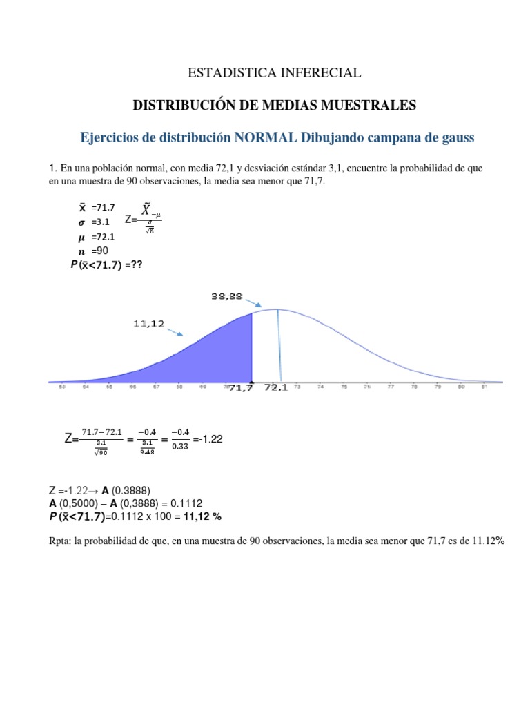 Ejercicios Sobre Distribución de Medias Muestrales | PDF | Muestreo (Estadísticas) | Métodos de ...