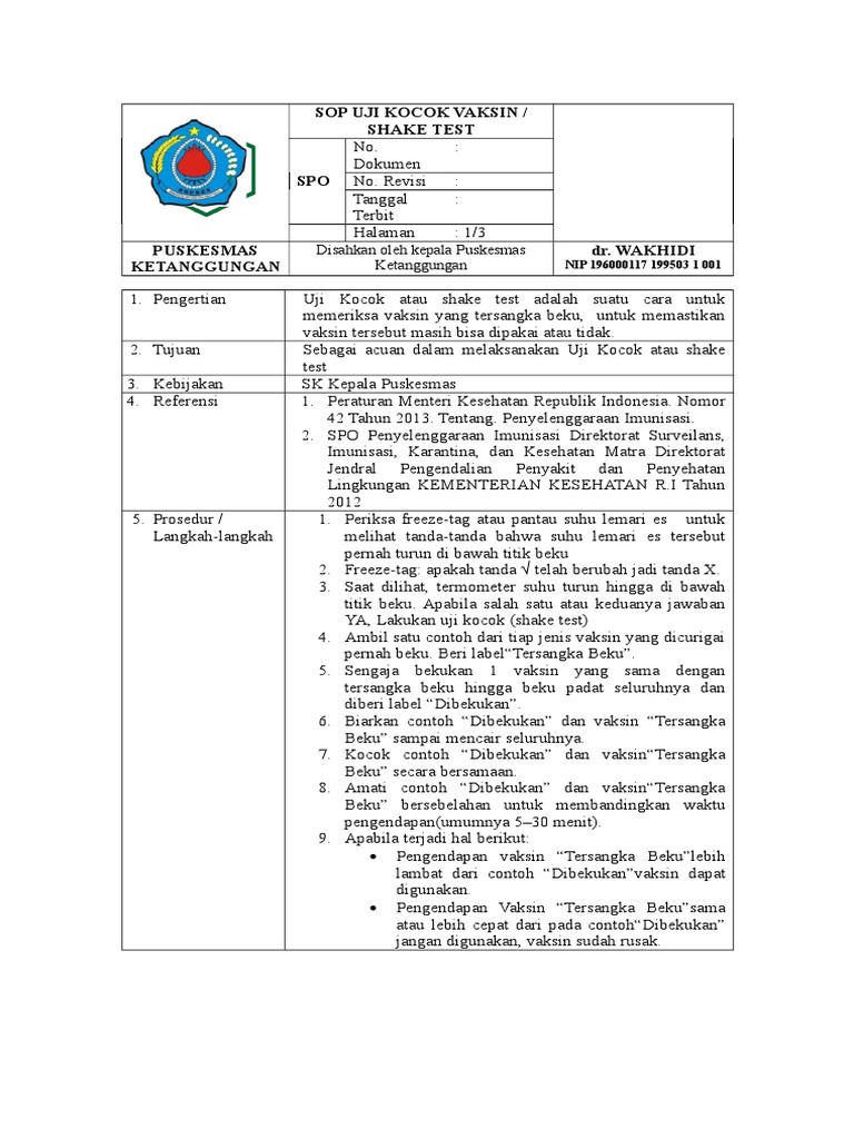 Sop Uji Kocok Vaksin | PDF | Pengembangan Diri