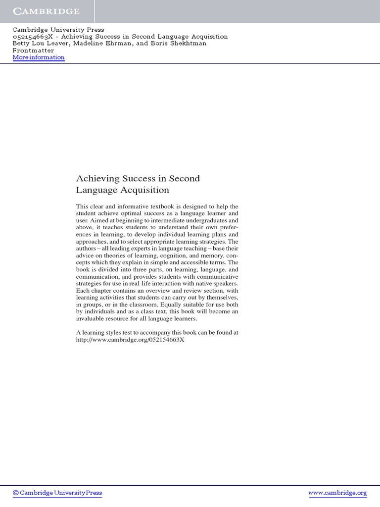 Shekhtman, Achieving Success in Second Language Acquisition | PDF ...