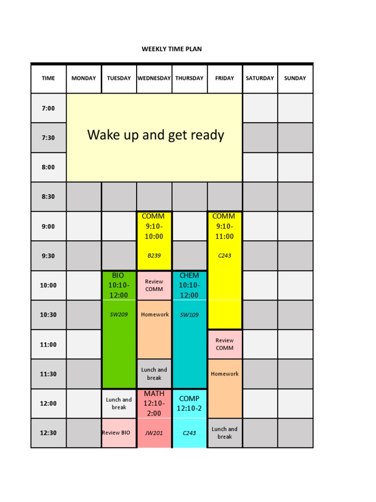 Drew Doiron Weekly Time Plan 1 | PDF