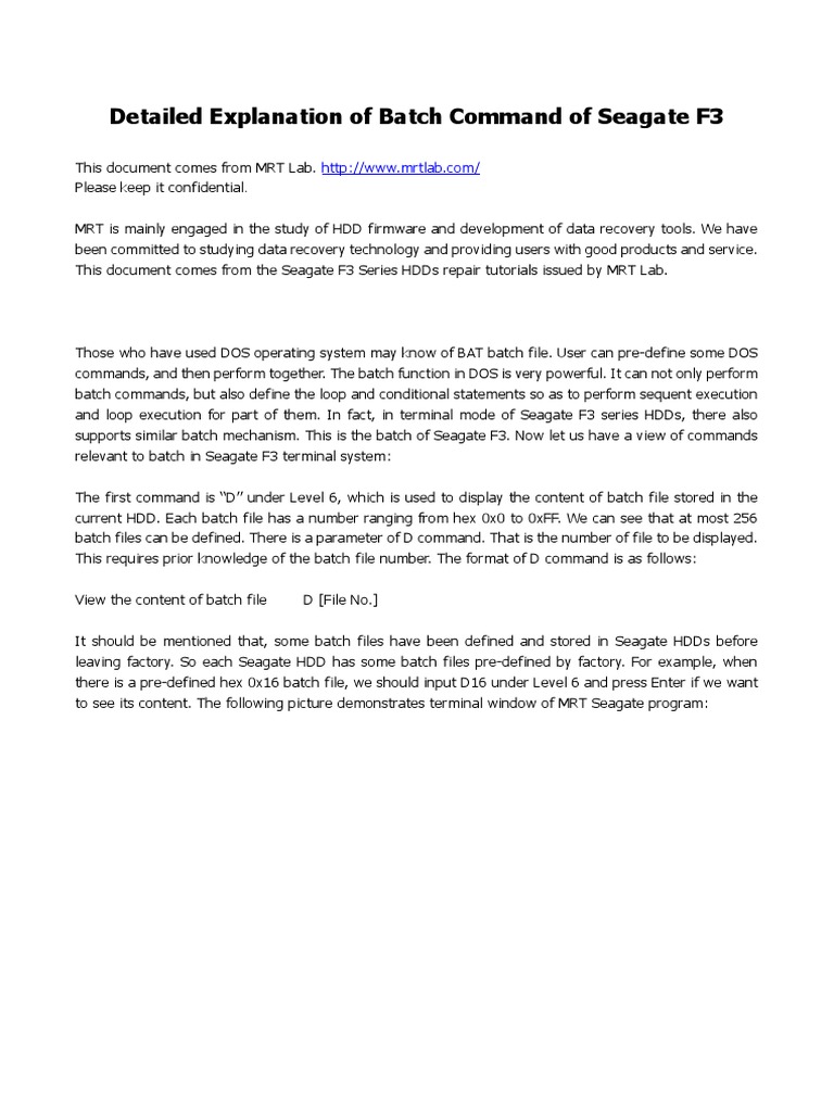 Detailed Explanation of Seagate F3 Batch Commands | PDF | Hard Disk Drive | Command Line Interface