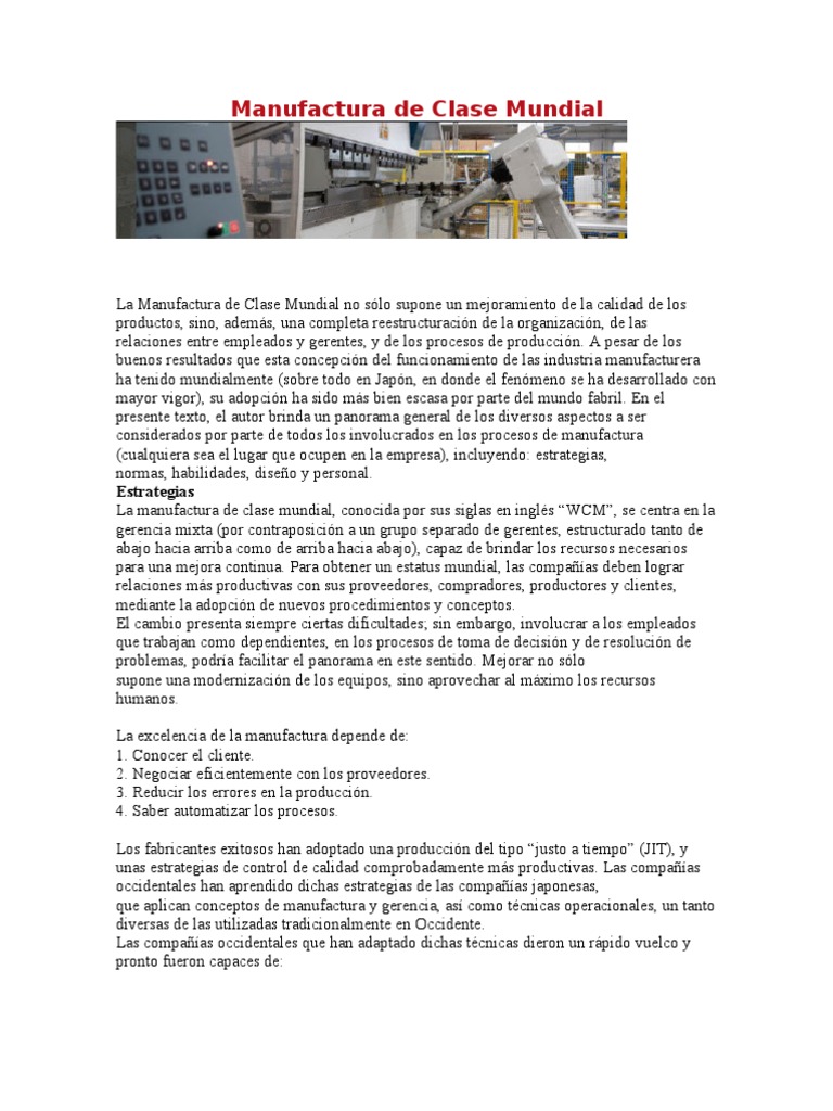 Manufactura de Clase Mundial | PDF | Economias | Business