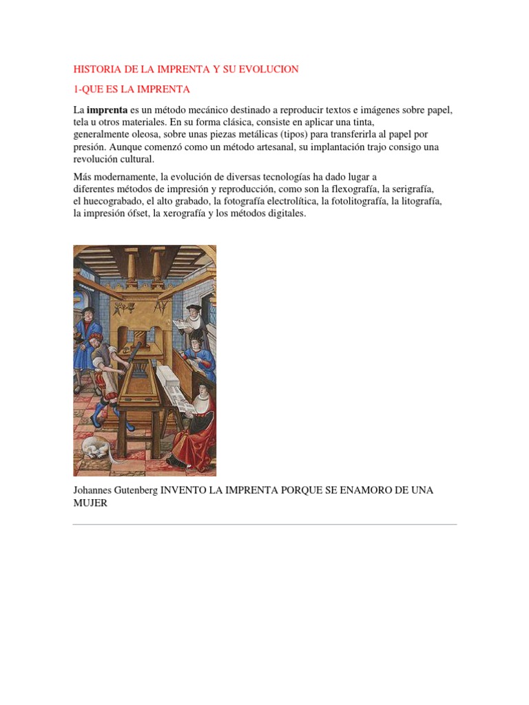 Historia de La Imprenta y Su Evolucion | PDF | Imprenta | Johannes Gutenberg