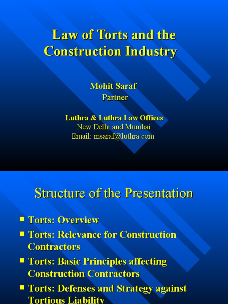 Law of Torts and The Construction Industry | PDF | Tort | Damages