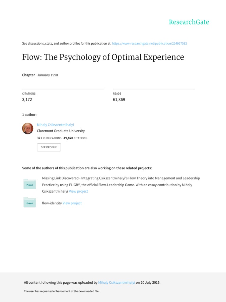 Flow The Psychology of Optimal Experience | PDF | Flow (Psychology ...
