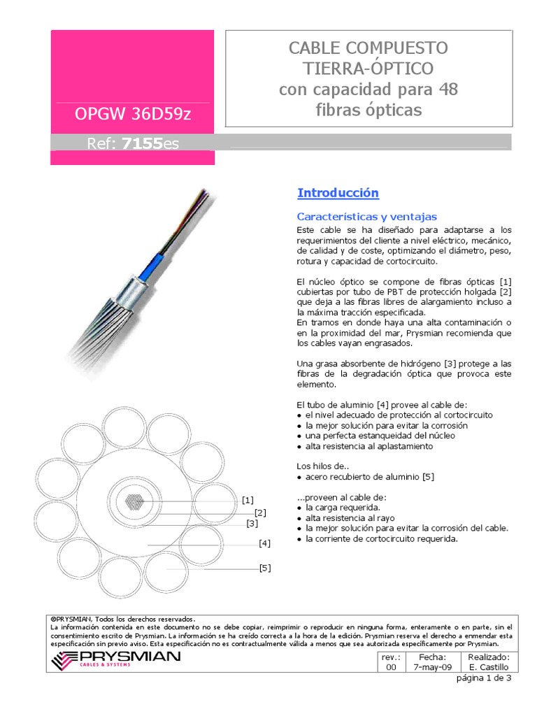 Catalogo Cable Opgw 48 Fibras Ok | Fibra óptica | Aluminio | Prueba gratuita de 30 días | Scribd