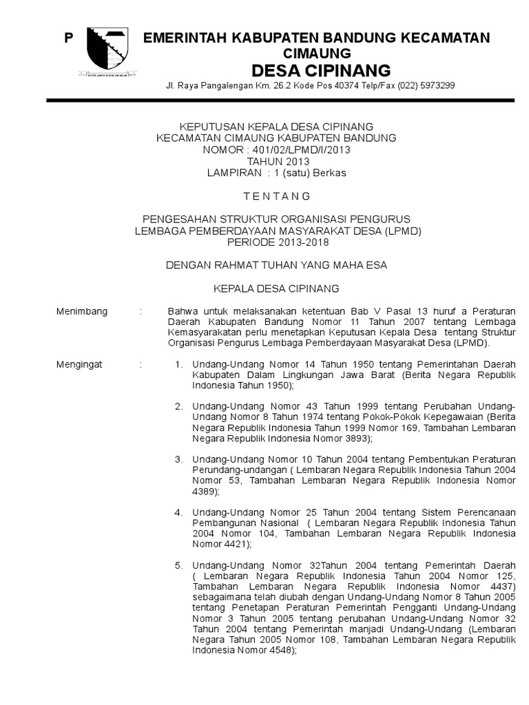 Pengesahan Struktur LPMD Desa Cipinang | PDF