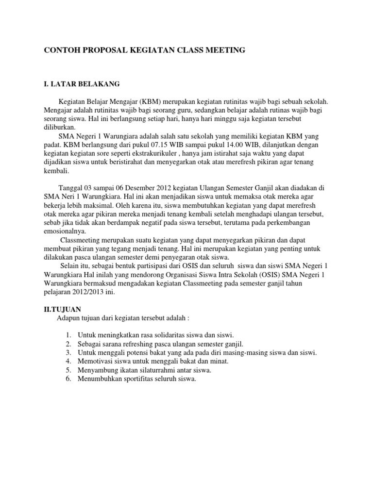 Contoh Proposal Kegiatan Class Meeting | PDF