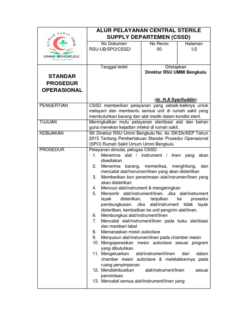 SPO Pelayanan CSSD | PDF | Teknologi & Rekayasa