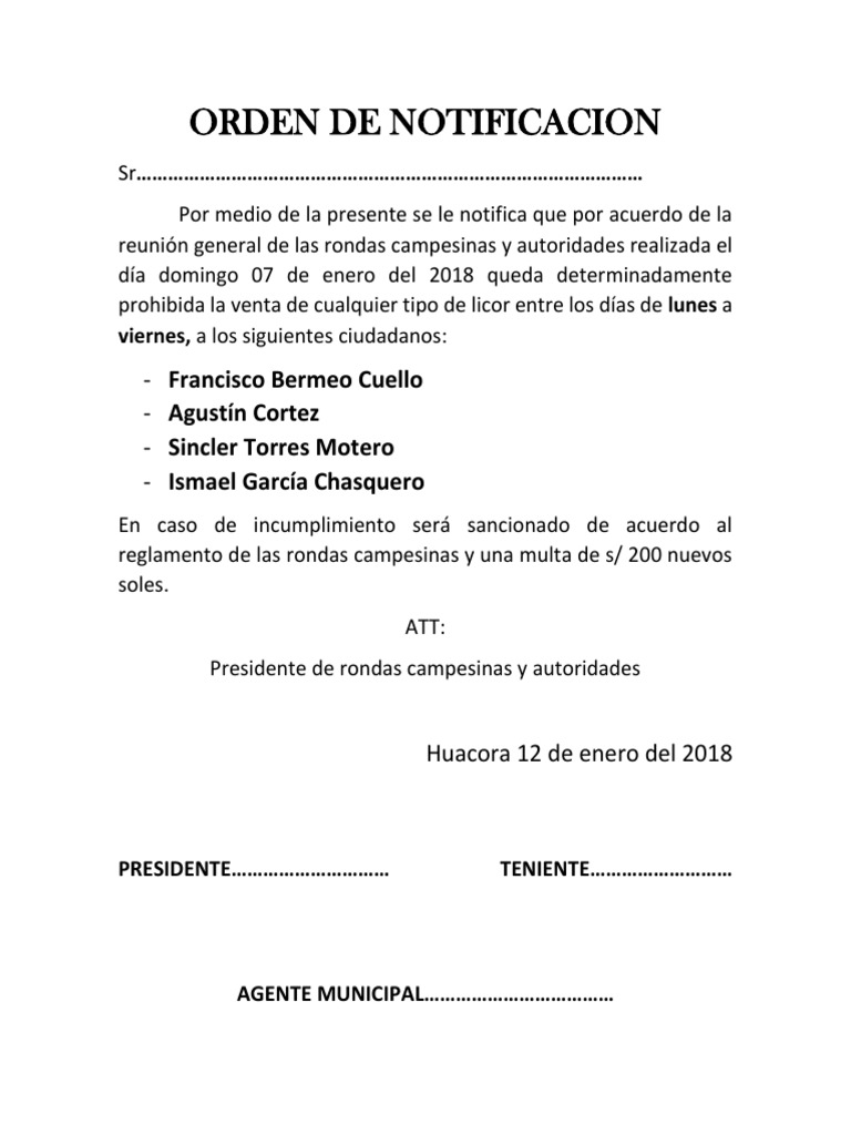 Orden de Notificacion | PDF