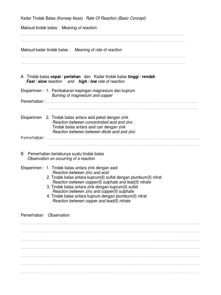 Fast / Slow Reaction and High / Low Rate of Reaction | PDF