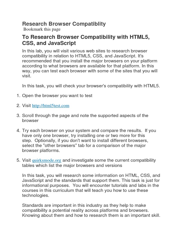Researching Browser Compatibility with HTML5, CSS, and JavaScript | PDF