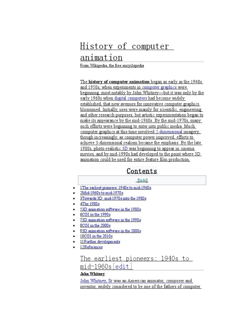 History of Computer Animation | PDF | Computer Graphics | 3 D Computer ...
