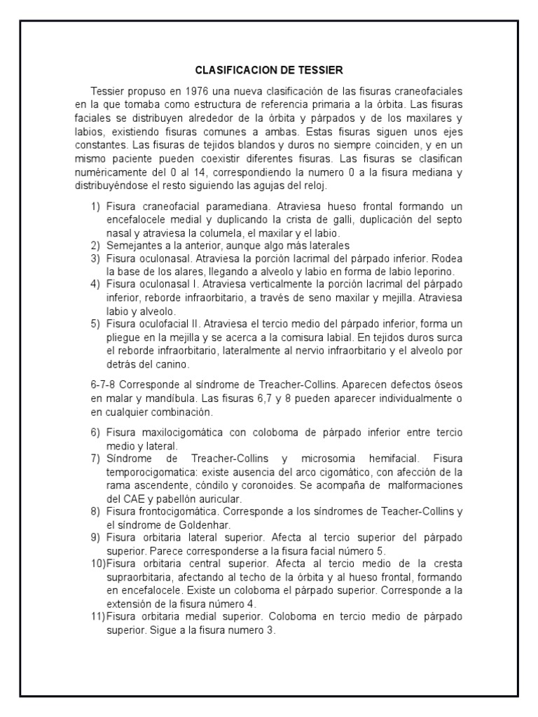 Clasificacion de Tessier | PDF | Sistema musculoesquelético | Anatomía ...