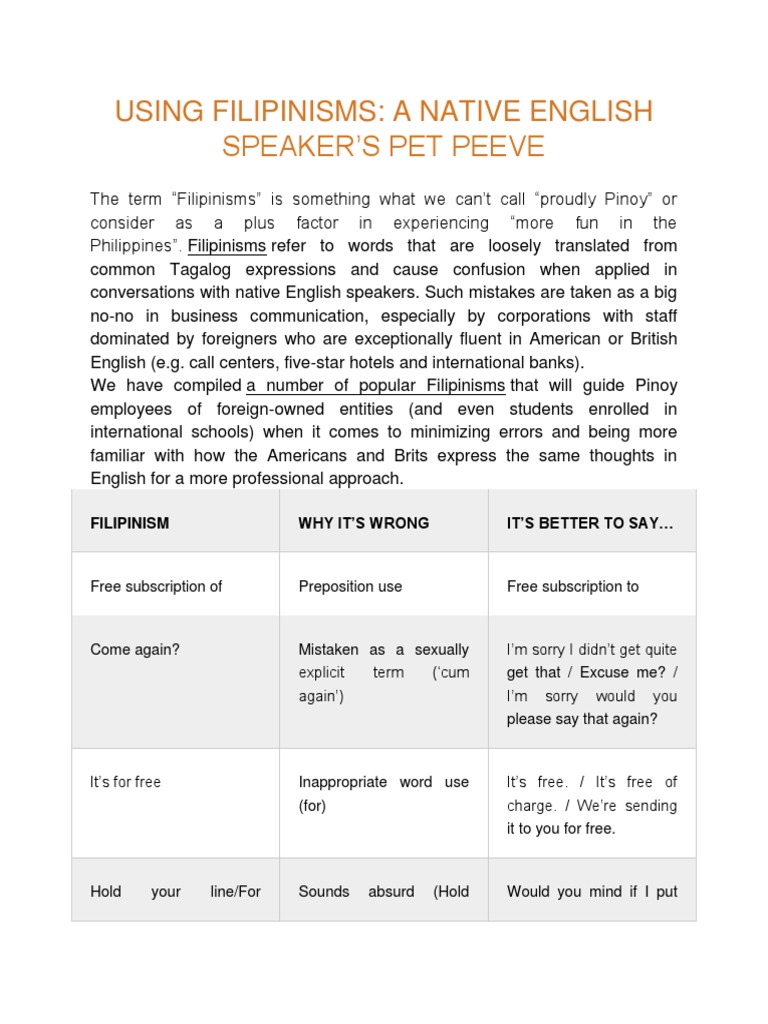 Filipinisms | English Language | Grammar