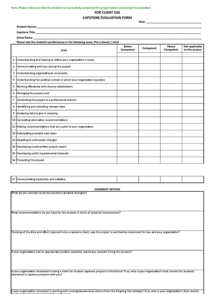 Capstone Client Rubric Evaluation | PDF | Internship | Job Hunting