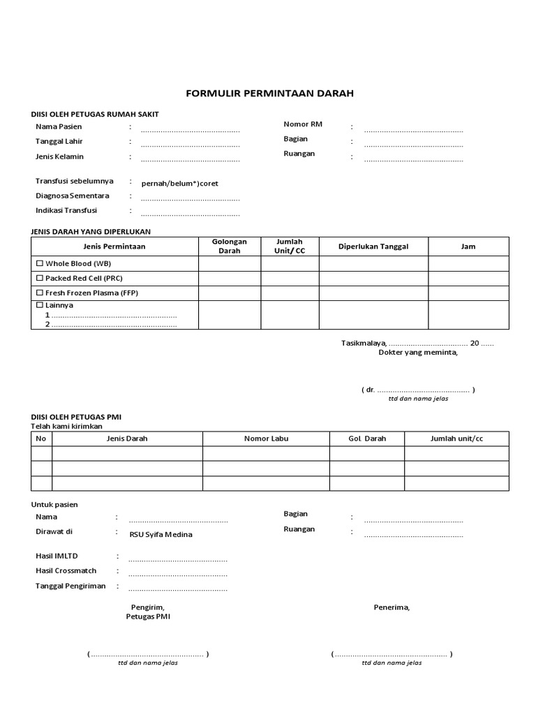 Formulir Permintaan Darah | PDF