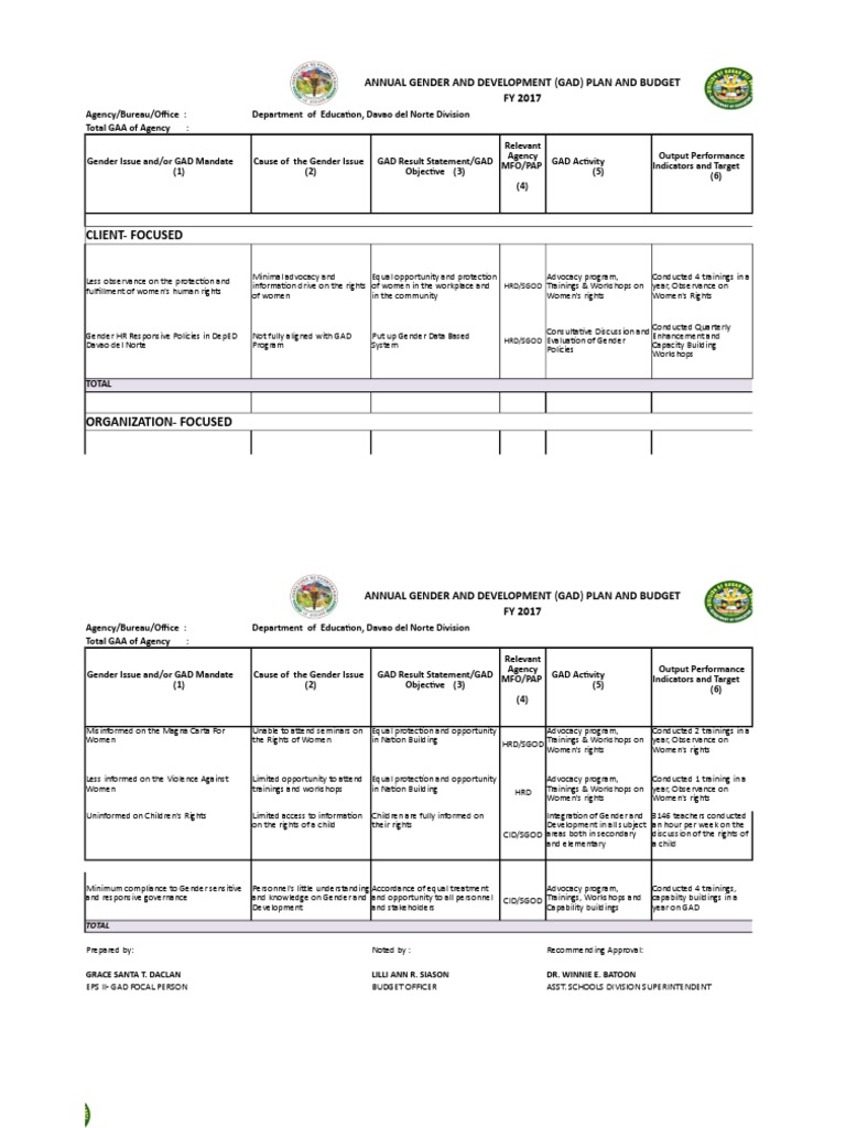 2017 GAD Plans and Budget | Gender And Development | Gender