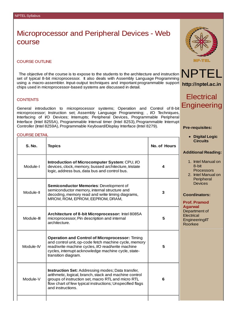 NPTEL Microprocessor Syllabus | PDF | Microprocessor | Central Processing Unit