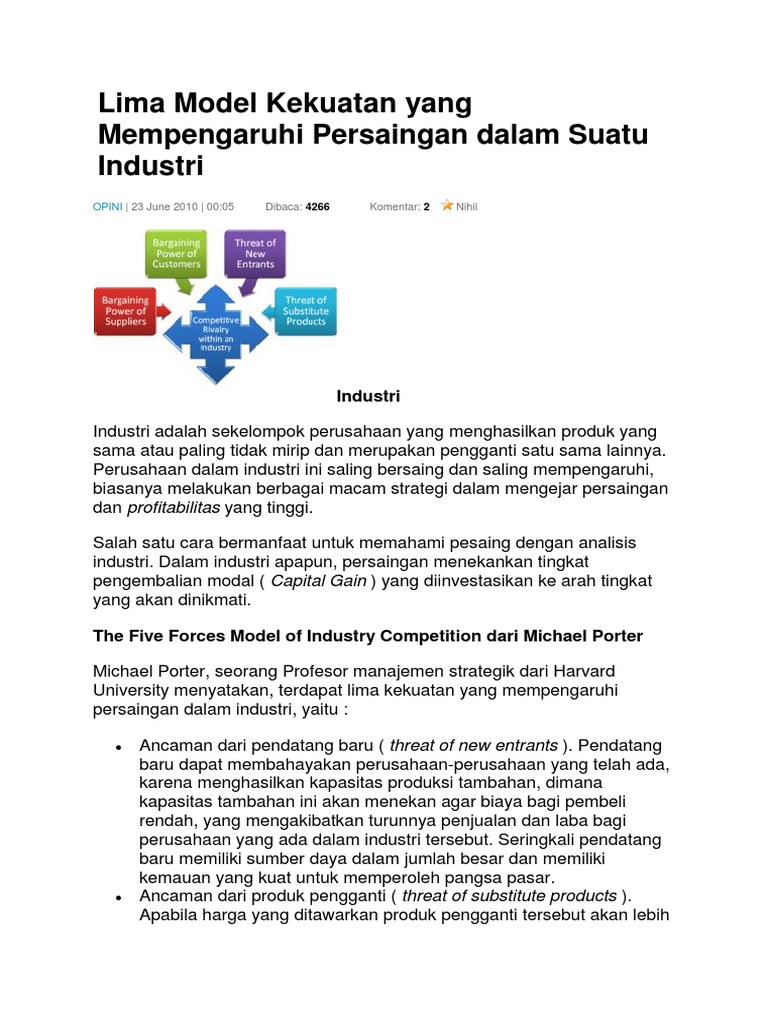 Lima Model Kekuatan Yang Mempengaruhi Persaingan Dalam Suatu Industri | PDF