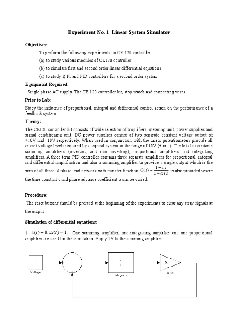 Linear System Simulation with CE120 | PDF | Amplifier | Control Theory
