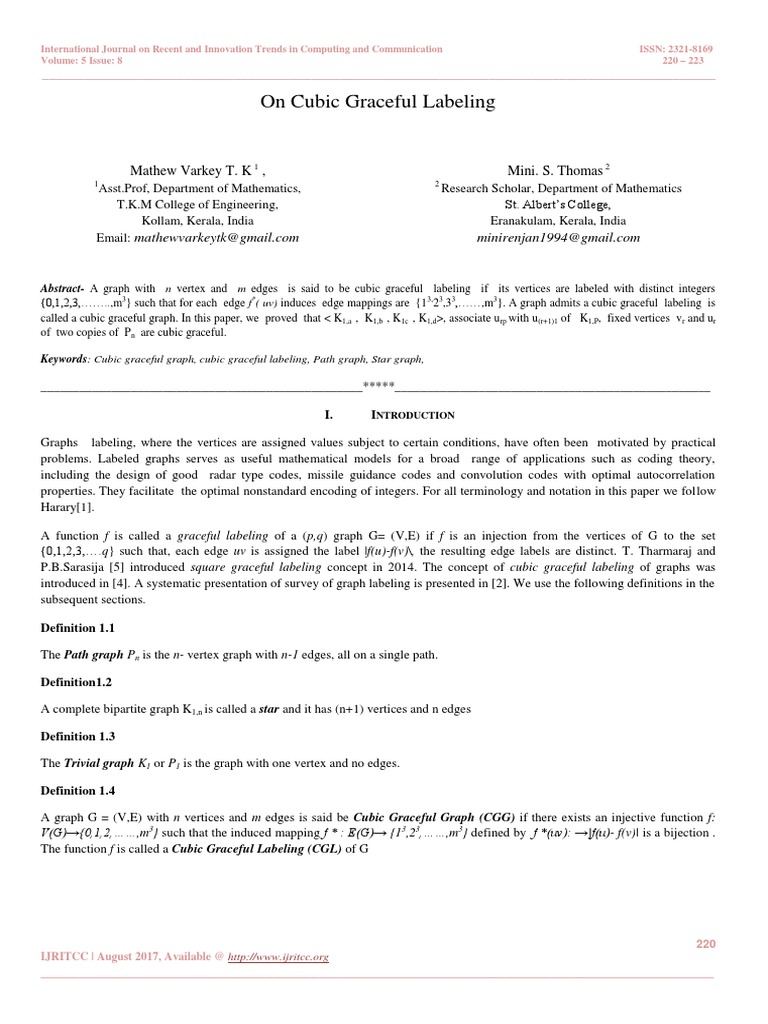 On Cubic Graceful Labeling | PDF | Vertex (Graph Theory) | Function (Mathematics)