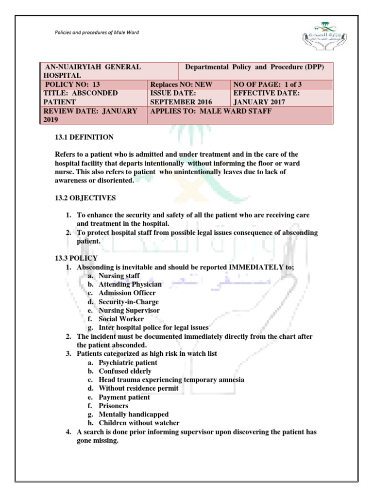 Absconded Patient | PDF | Patient | Hospital