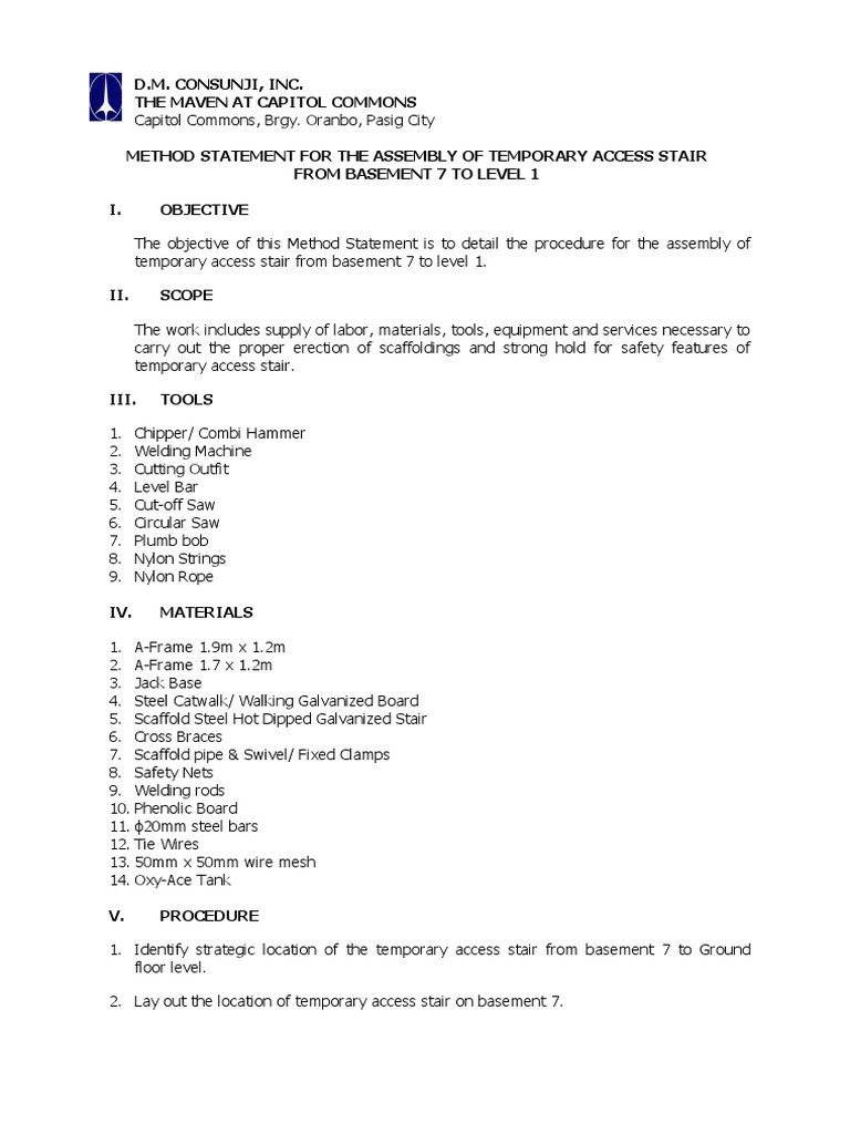 Method Statement - Temporary Stair_rev1 | Scaffolding | Basement