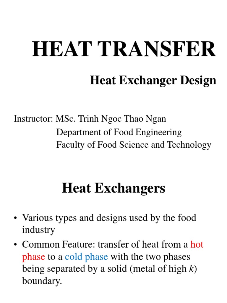 HEAT TRANSFER - Heat Exchanger Design - Handout | PDF | Heat Exchanger ...