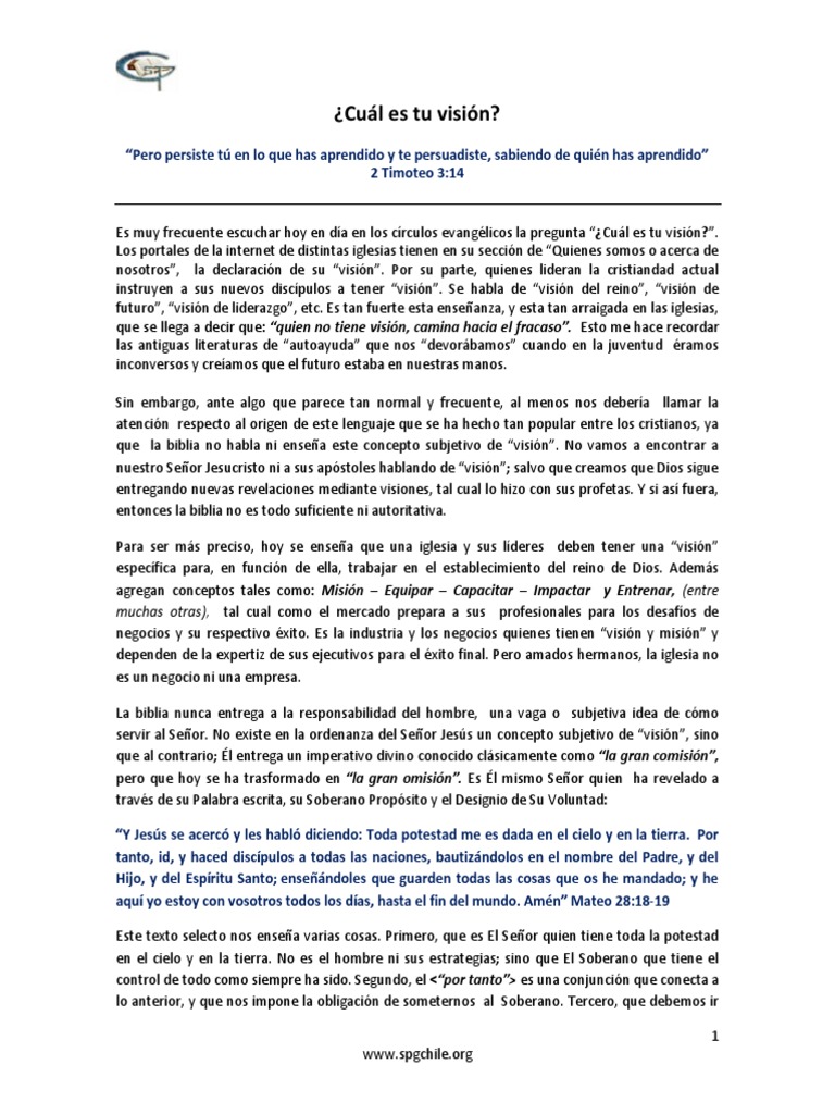 Cual Es Tu Vision | PDF | Gran comisión | Dios en el cristianismo