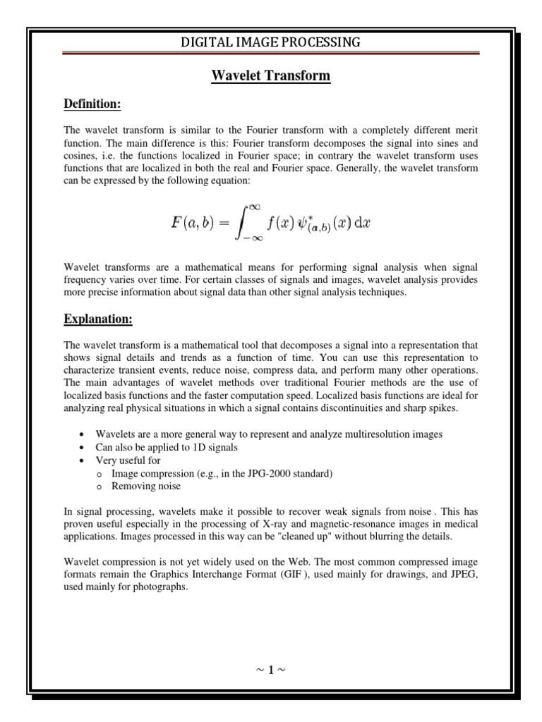Wavelet Transform ASSIGNMENT | PDF | Wavelet | Computer Vision