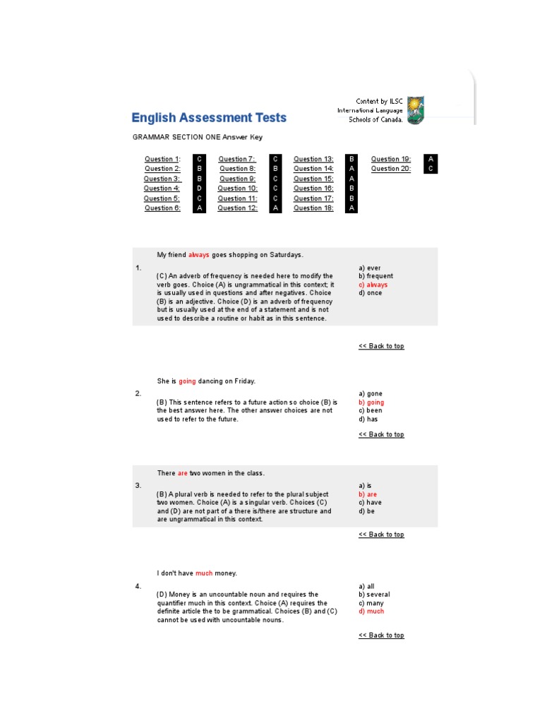 English Assessment Tests | PDF | Grammatical Tense | Verb
