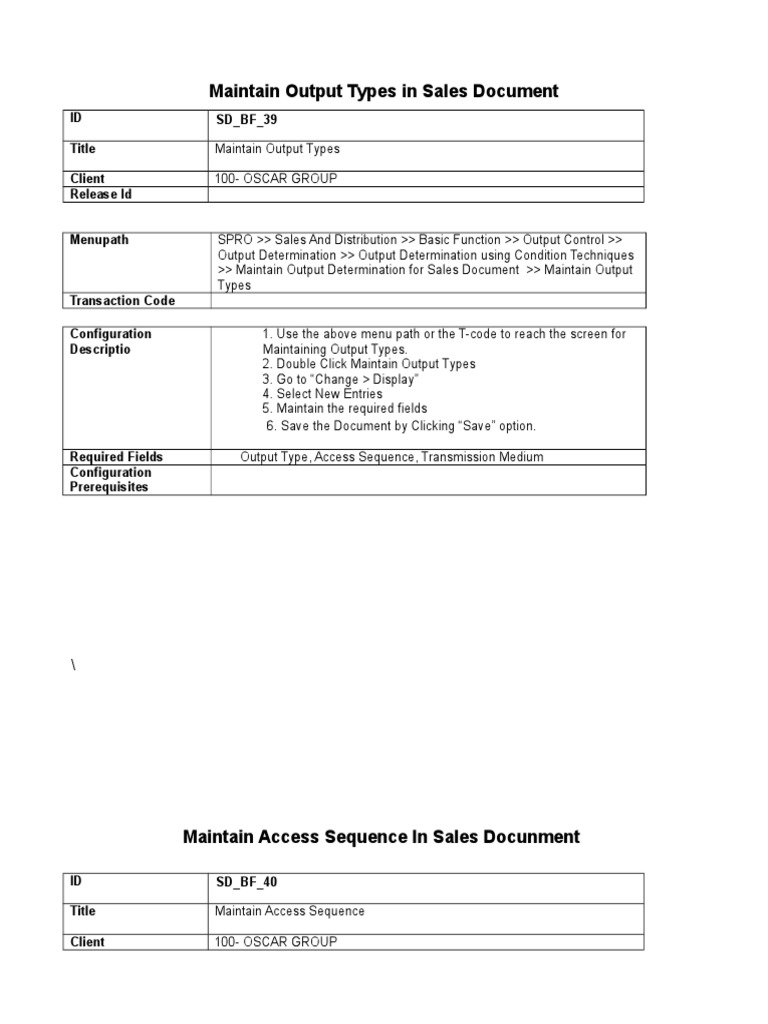 Maintain Output Types in Sales Document: ID SD - BF - 39 Title Client ...