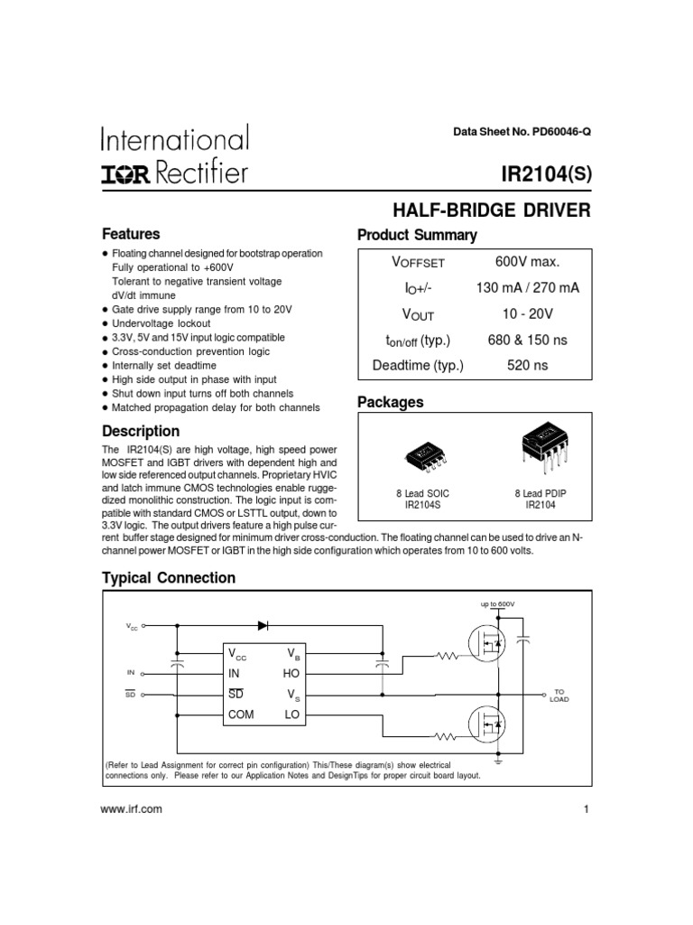 Half-Bridge Driver Ir2104 | PDF | Logic Gate | Cmos
