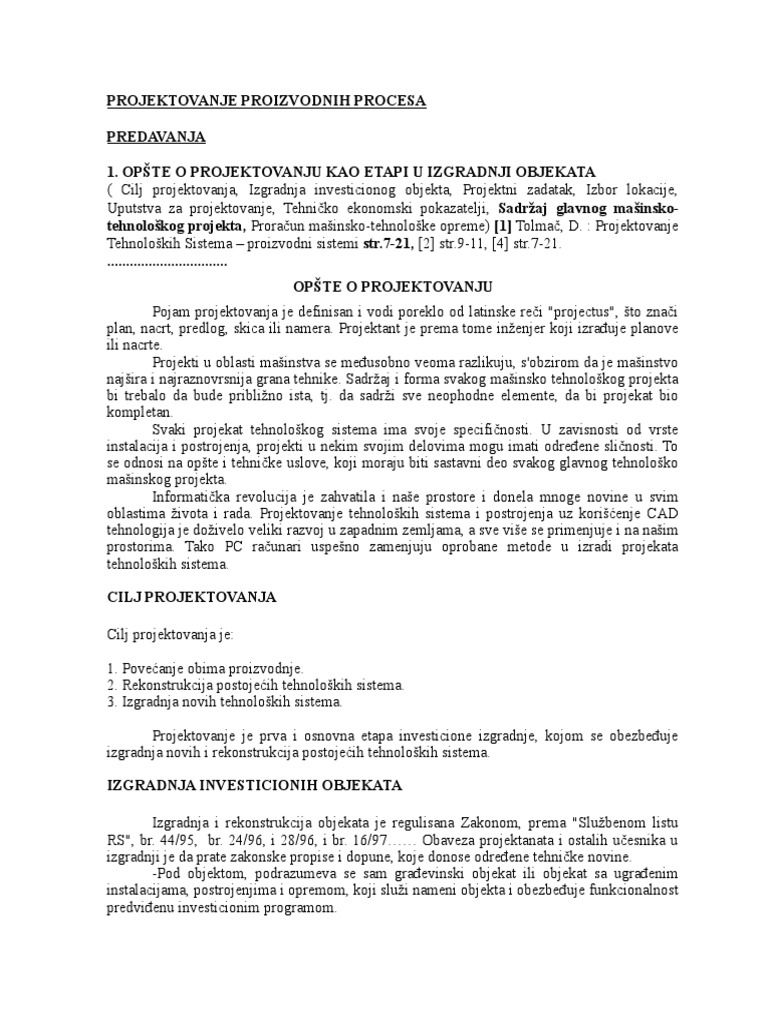 Projektovanje Proizvodnih Procesa Materijal Za Studente | PDF