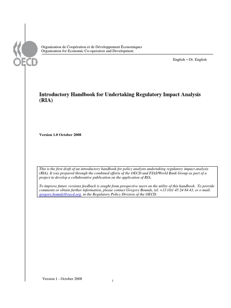 Introductory Handbook For Undertaking Regulatory Impact Analysis (RIA) | PDF | Policy | Cost ...