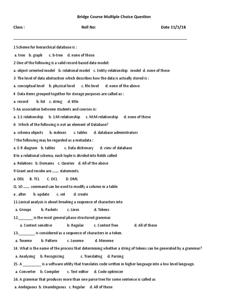 Bridge Course Question | PDF | Parsing | Compiler