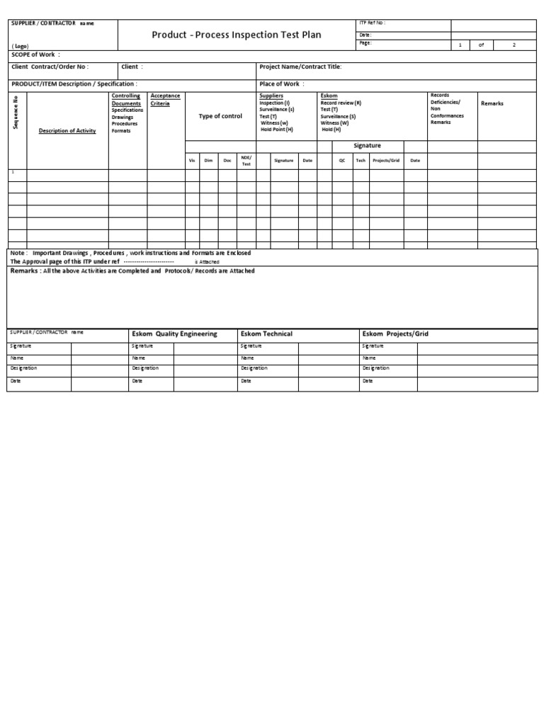 Quality Example 1 - ITP or QCP_footer Approval | Specification ...