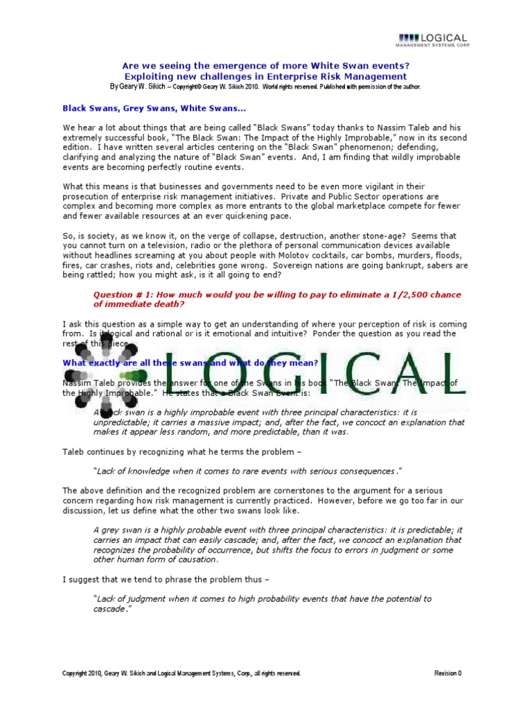 Black Swans Grey Swans White Swans Vigilance | PDF | Risk | Epistemology