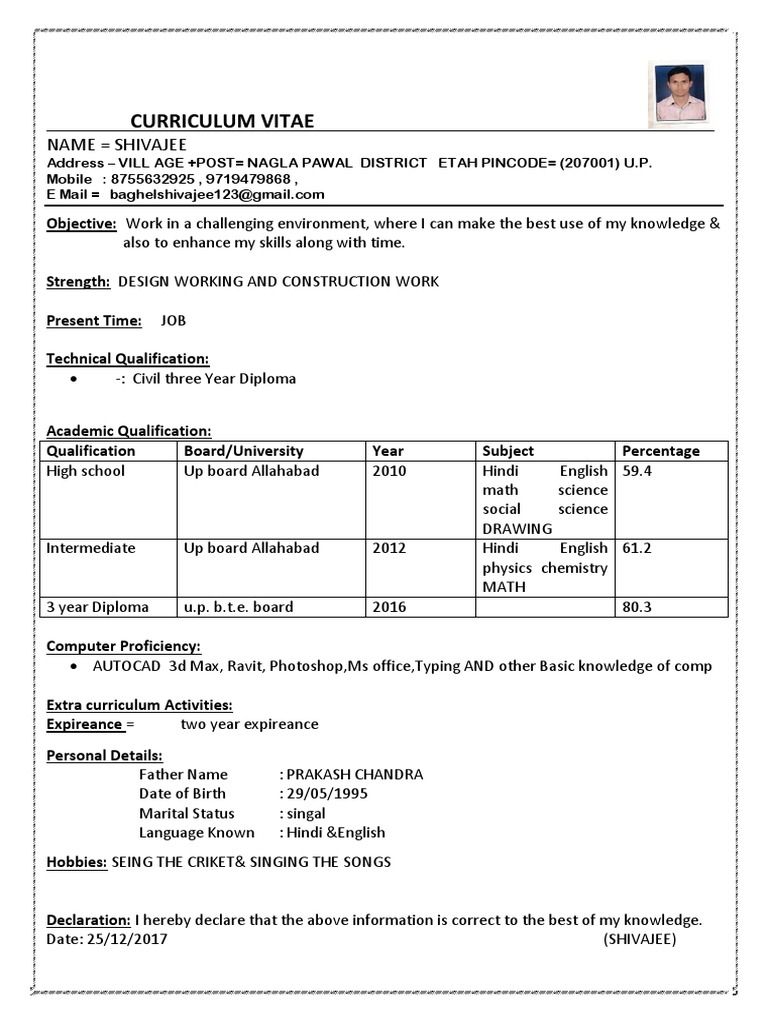 Curriculum Vitae: Name Shivajee | PDF