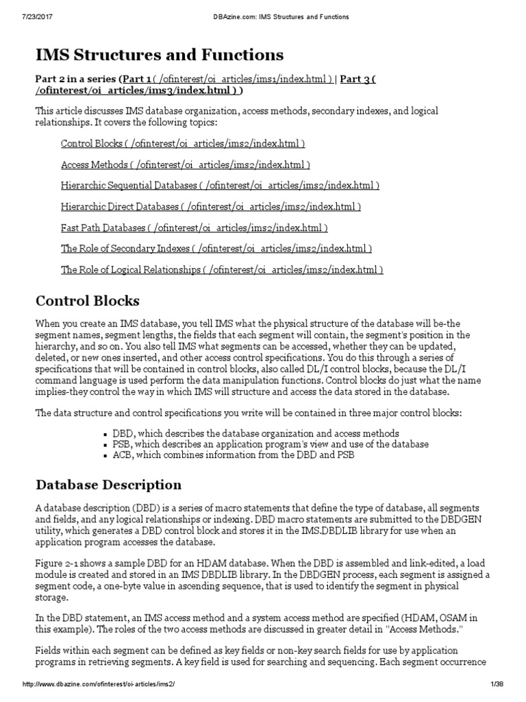 IMS Structures and Functions: Control Blocks | PDF | Database Index ...